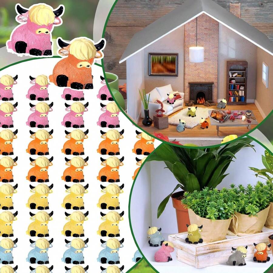 6/12 pièces Mini figurines en résine lumineuses de vache des Highlands mignonnes, figurines ...
