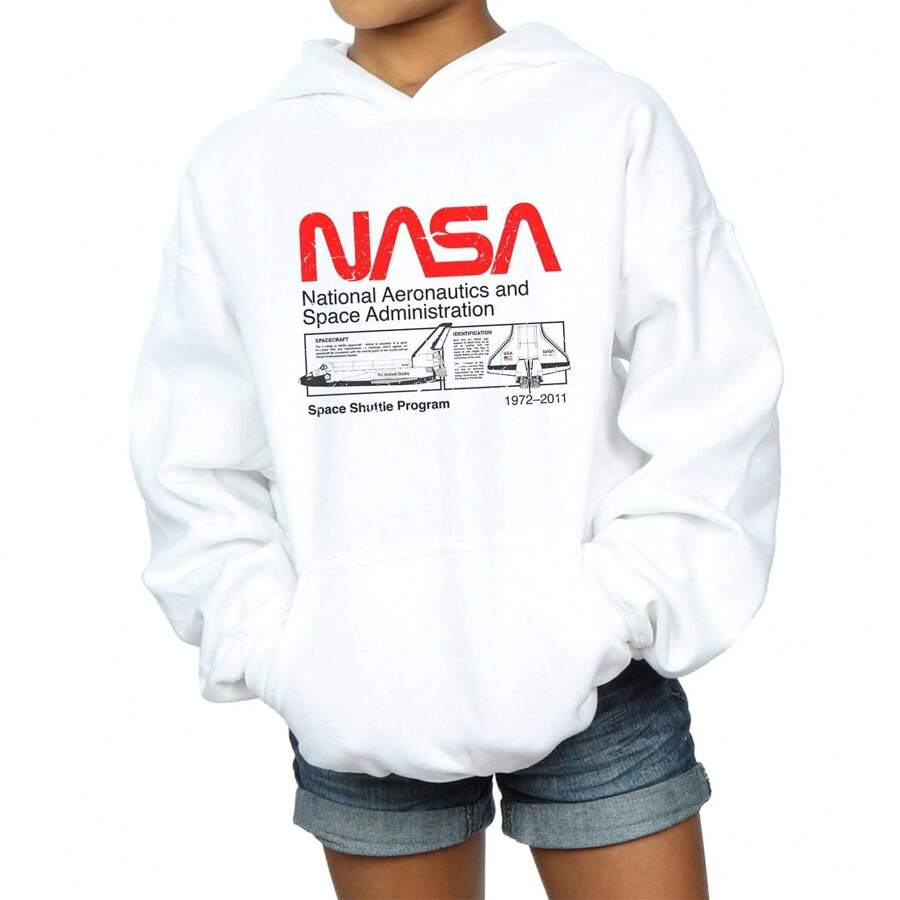NASA NASA Girls Classic Space Shuttle Hoodie (White) | SHEIN USA