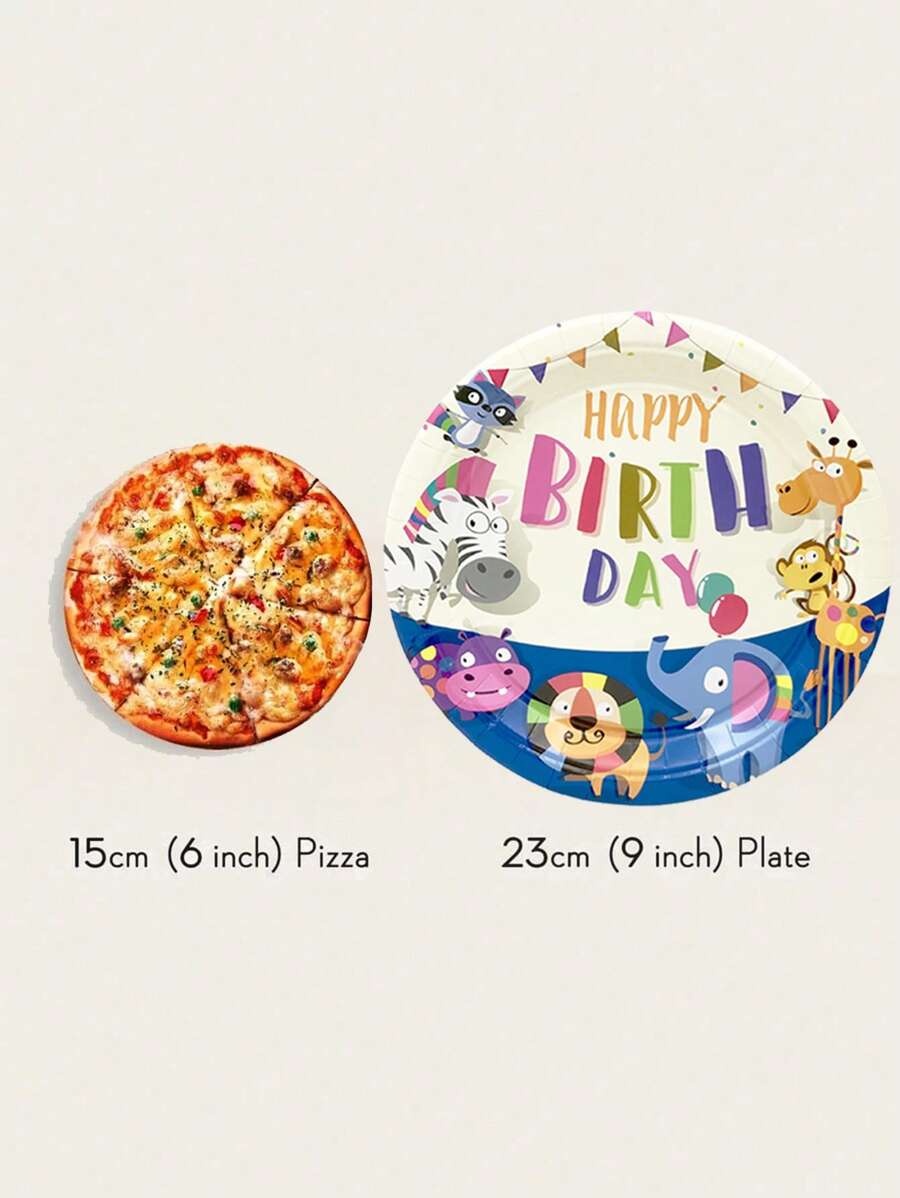 24 Pieces Set Of Disposable Paper Plates, Cartoon Animal Paper Plates ...