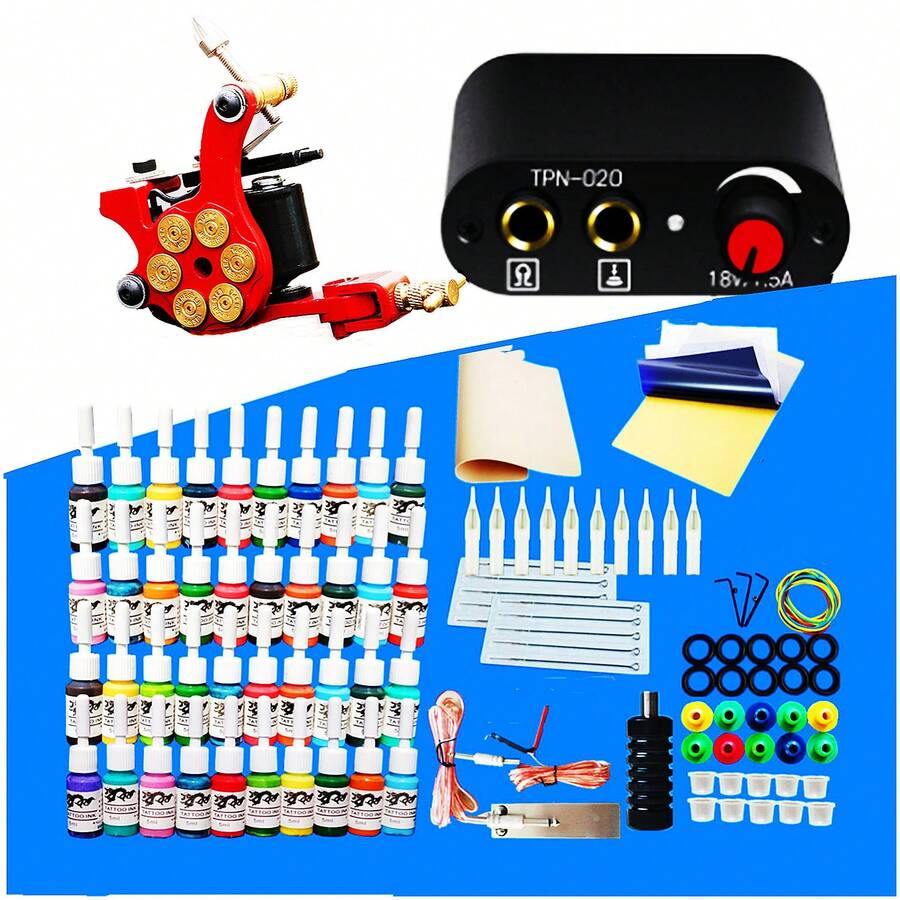 Tattoo Kit Complete Set 1 Machines Gun 40 Colors Ink Power Supplies ...
