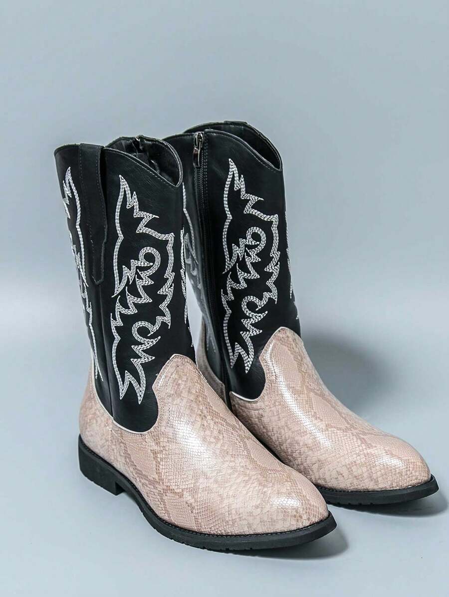 Western Cowboy Boots For Men, Embroidery High-Top Pull-On Riding Boots ...