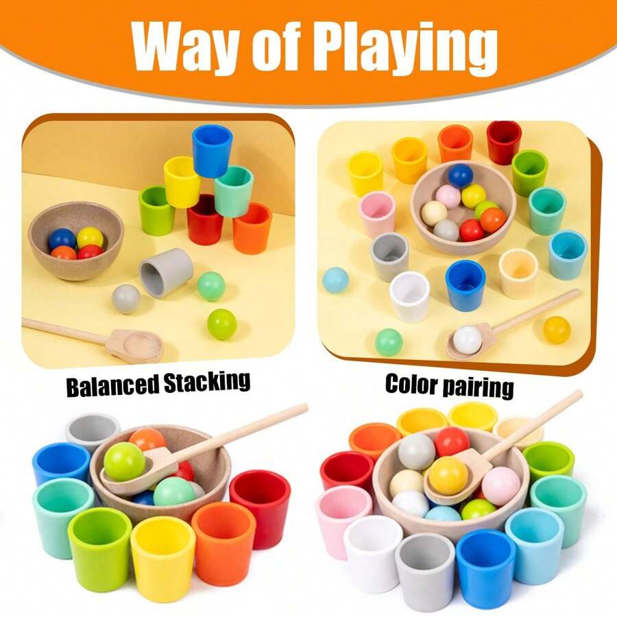 Wooden Rainbow Ball Color Matching Toys, Sorting Game Toys, Color ...