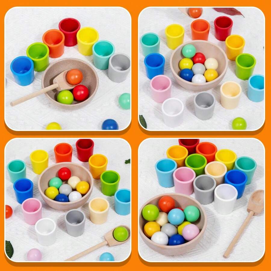 Wooden Rainbow Ball Color Matching Toys, Sorting Game Toys, Color ...