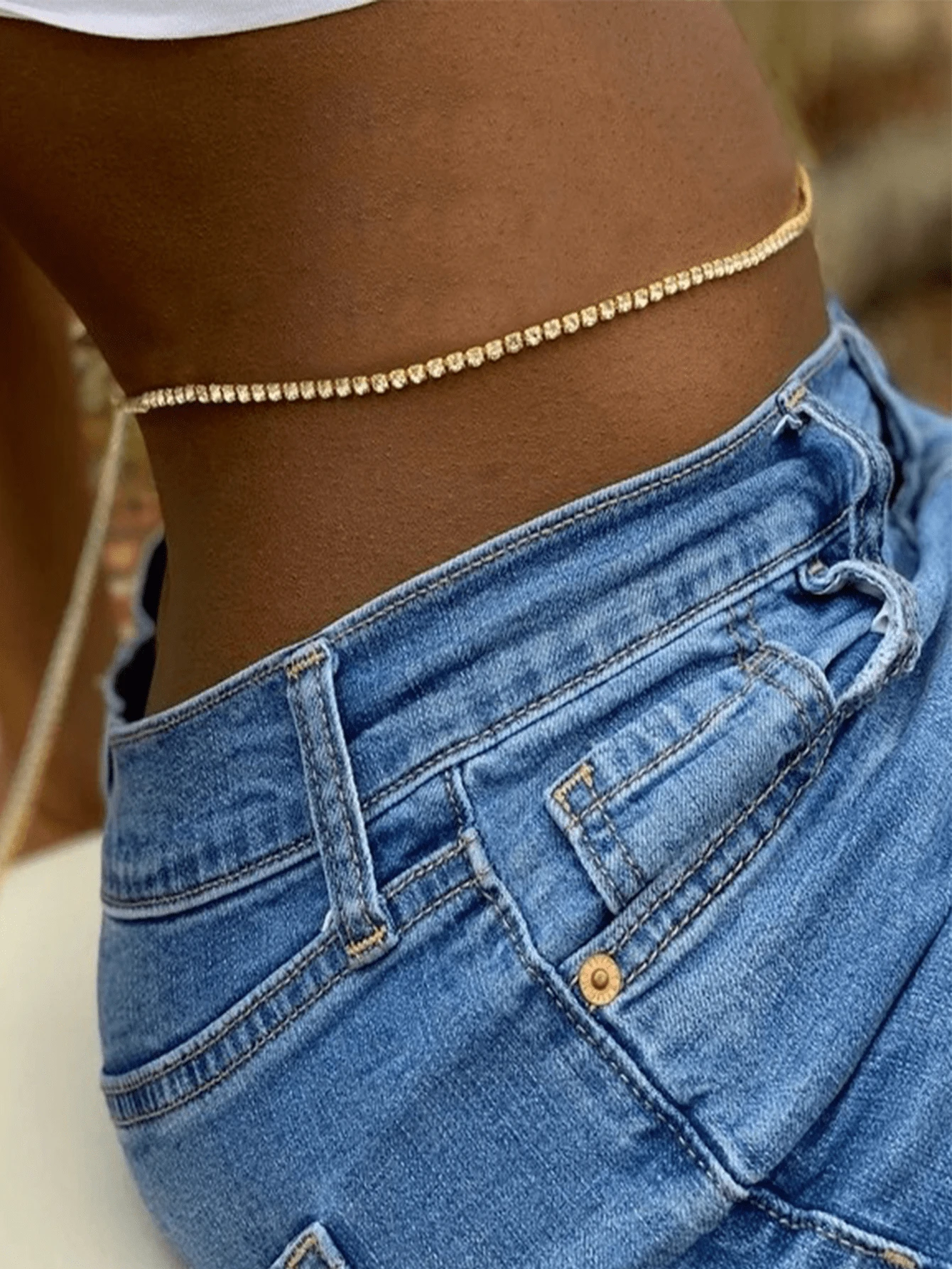 1pc Rhinestone Waist Chain Silver Crystal Waist Chain Belly Chain Sexy ...