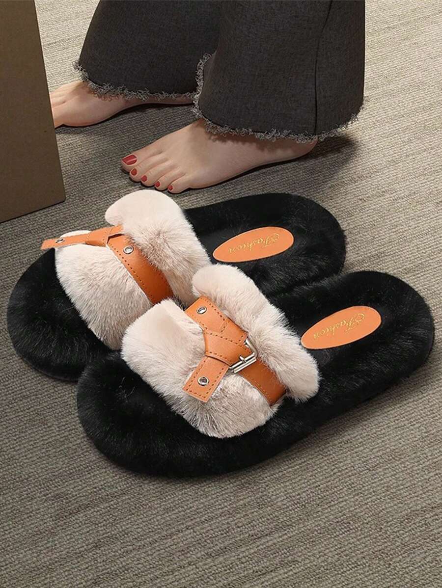 Women Fluffy House Slippers, Indoor Outdoor Wear, Thick Sole, Elegant ...