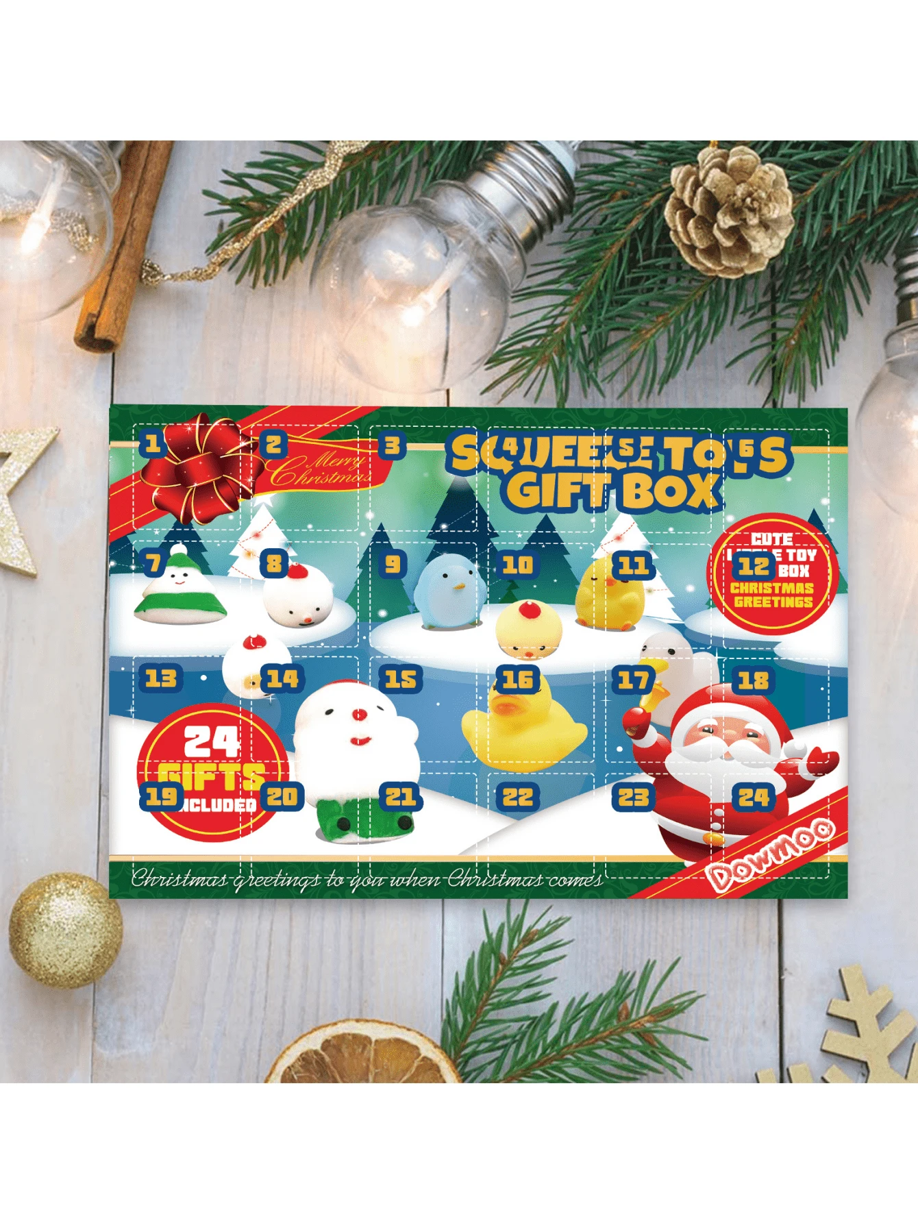 Christmas Squeeze Toy Gift Box, 24 Grids Countdown Cartoon Squeeze Toy ...
