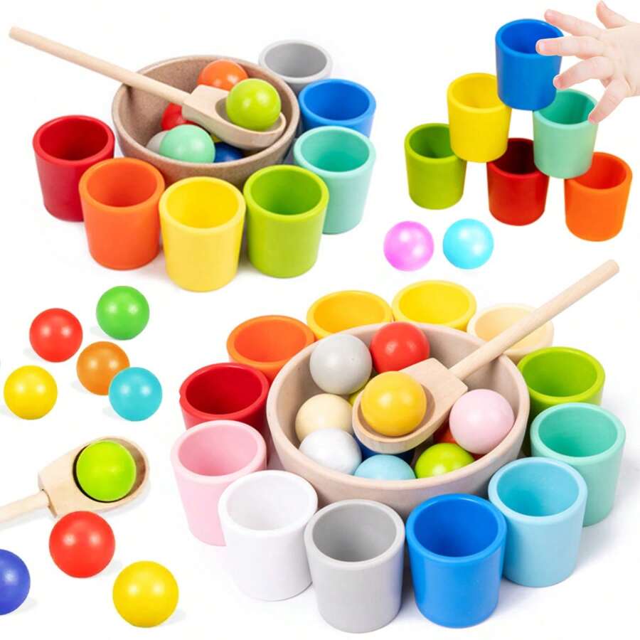 Wooden Rainbow Ball Color Matching Toys, Sorting Game Toys, Color ...