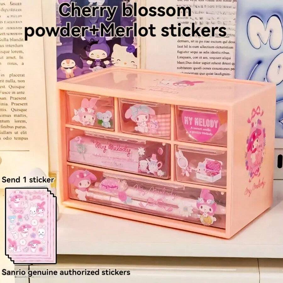 Sanrio Sanrio 6-Compartment Desk Organizer - Transparent Drawer Storage Box With Cute Kuromi ...