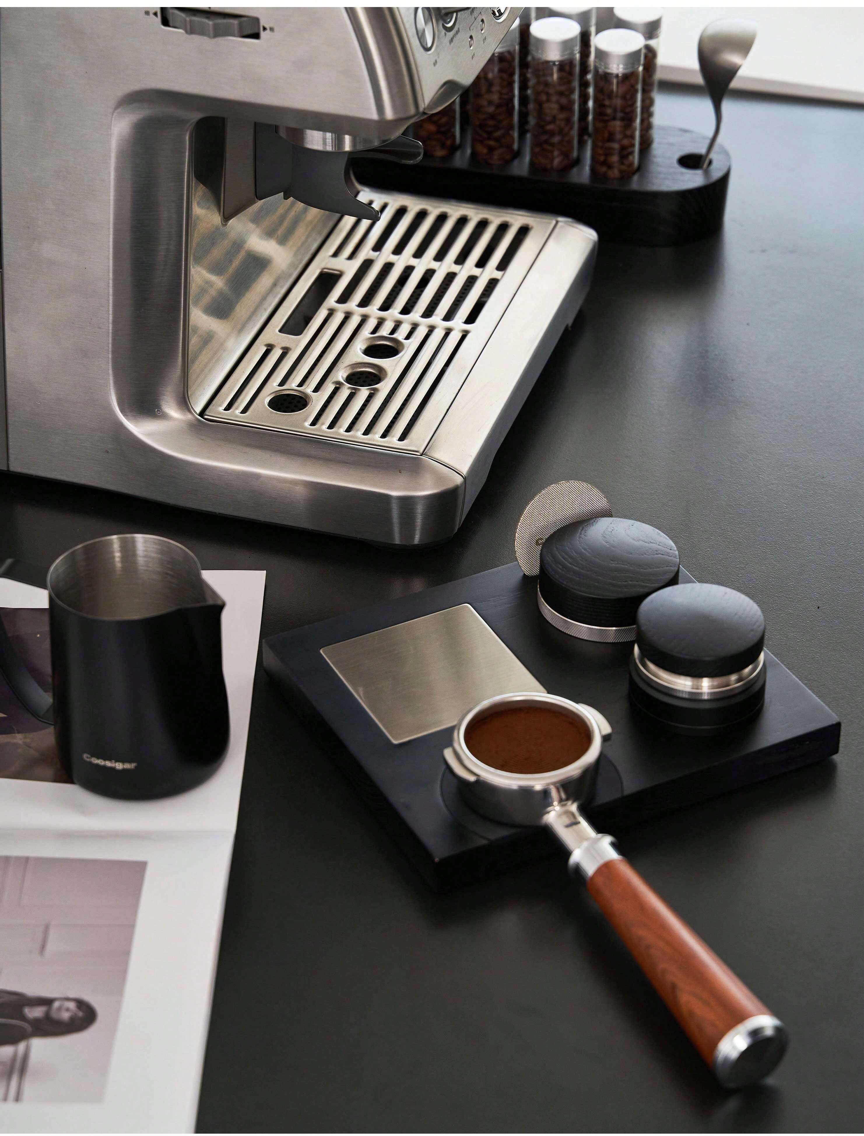 Solid Wood Espresso Tamping Station Storage Holder 3-In-1 Coffee ...