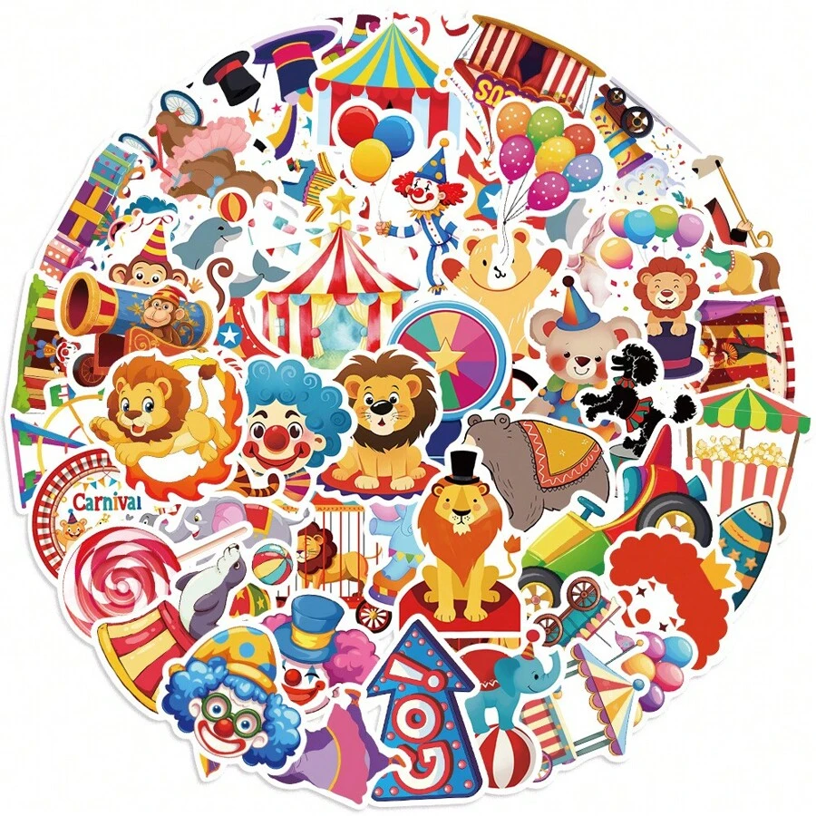 50Pcs Carnival Circus Stickers For Laptop Water Bottle Luggage Cup ...