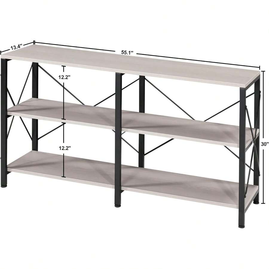 3-Tier Low Book Shelf, 55 Inch Wide Open Book Shelf, Industrial Wooden ...