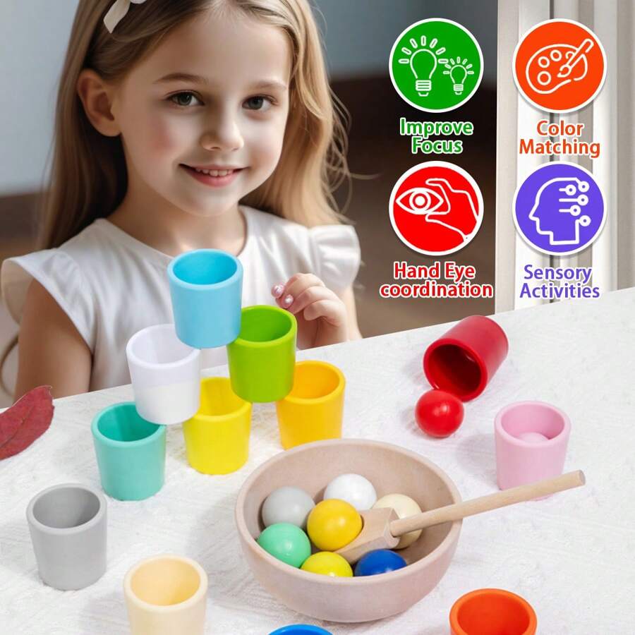 Wooden Rainbow Ball Color Matching Toys, Sorting Game Toys, Color ...