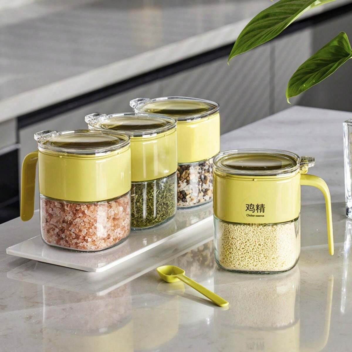 Luxury Press Type Glass Seasoning Jar With Lid, Kitchen Salt & MSG ...