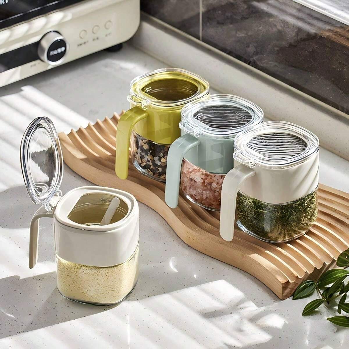 Luxury Press Type Glass Seasoning Jar With Lid, Kitchen Salt & MSG ...