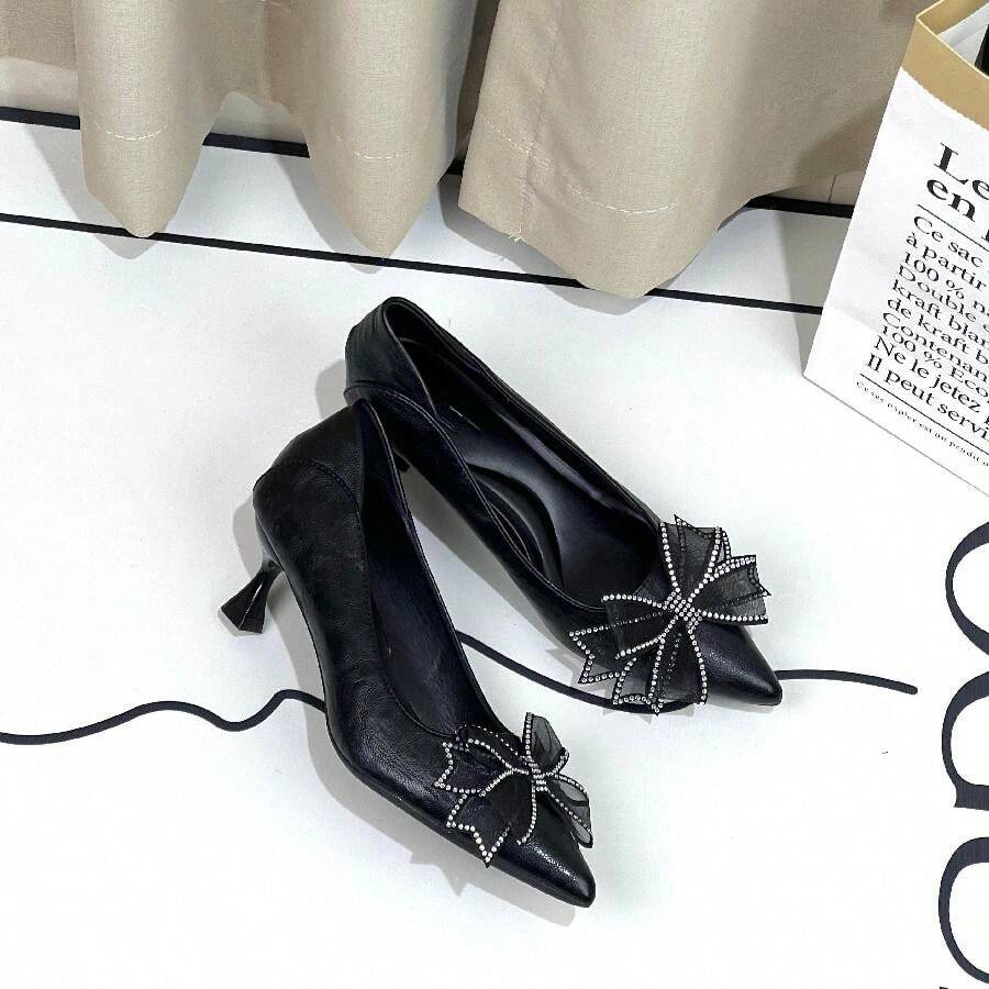 Escarpins pointus à talon bas souple avec talon bloc épais, style ...