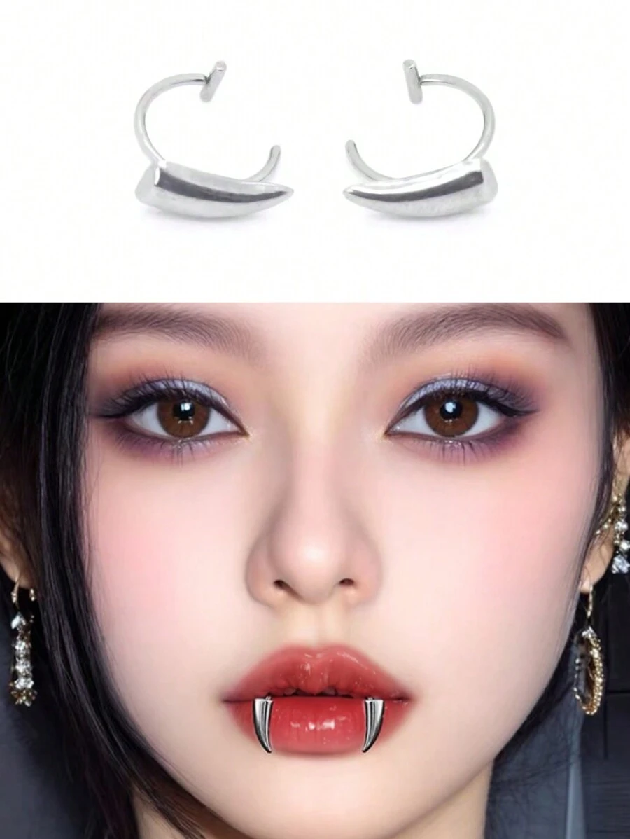 1 Pair Gothic Style Dark Vampire Square Lip Rings, Stainless Steel ...