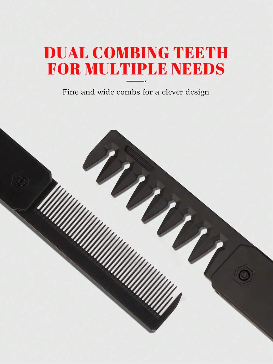 A Black Two-In-One Men's Folding Combs Greasy Back Combs Wide Teeth ...