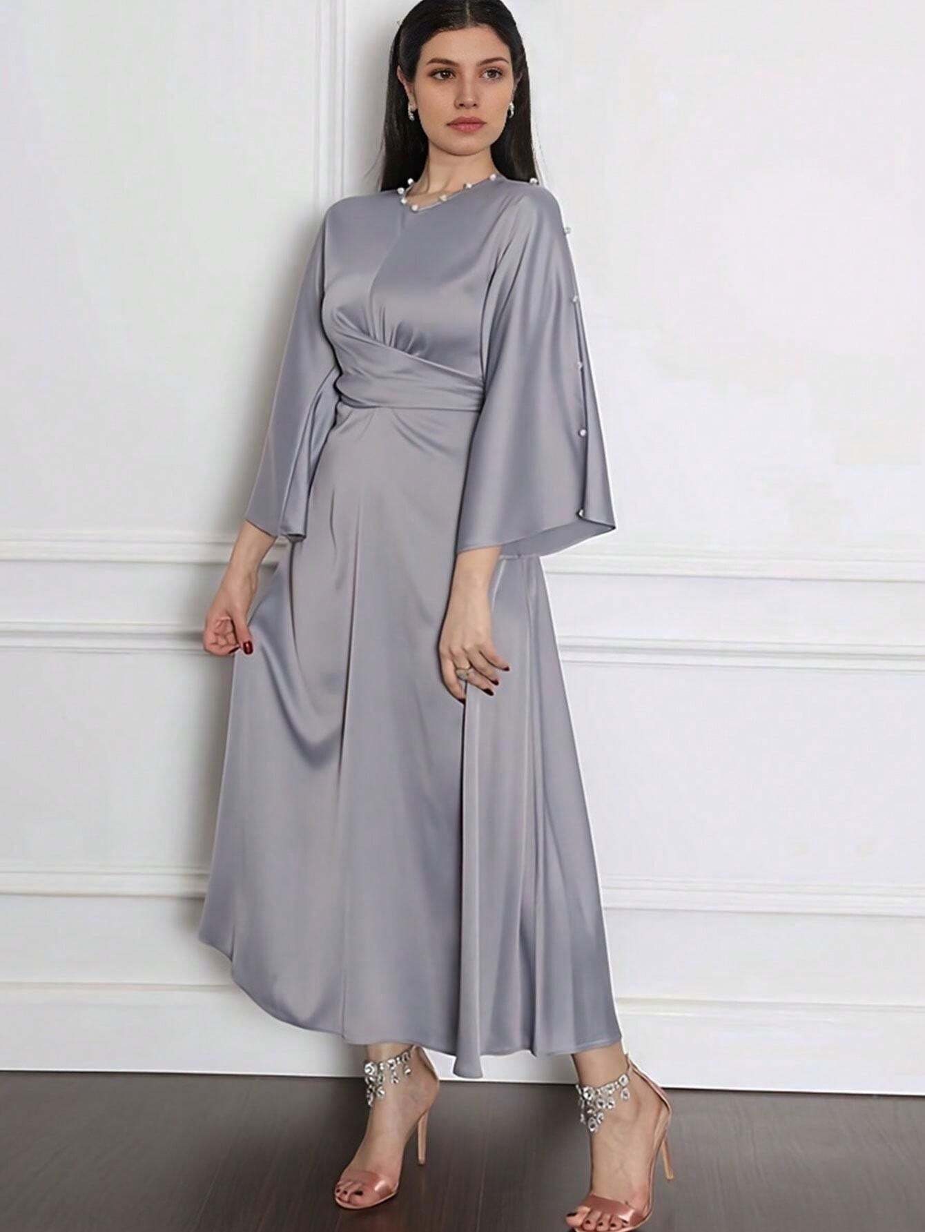 Islamic Clothing Womens Grey Modest Abaya Kaftan Muslim Dress Premium ...