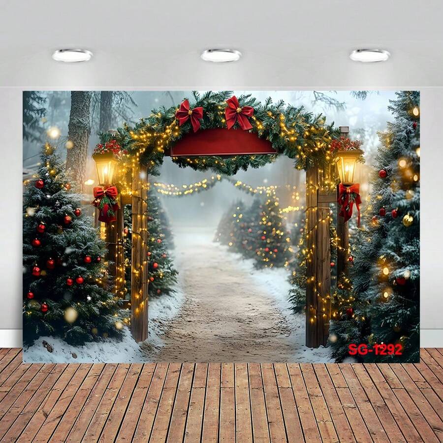 Christmas Tree Farm Background Photoshoot Glitter Star Green Pine ...