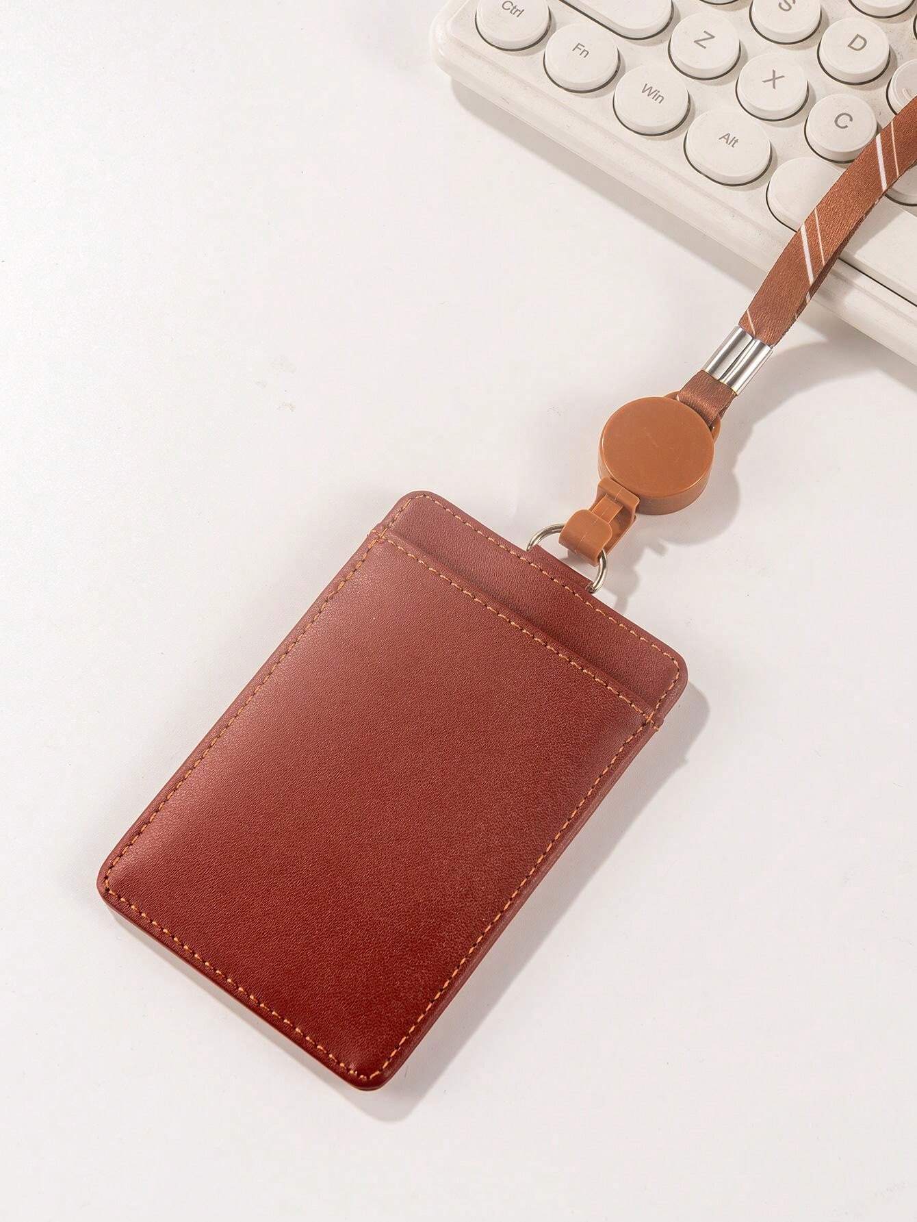 Leather Retractable Card Lanyard Woven ID Card Holder Case For Work ID ...