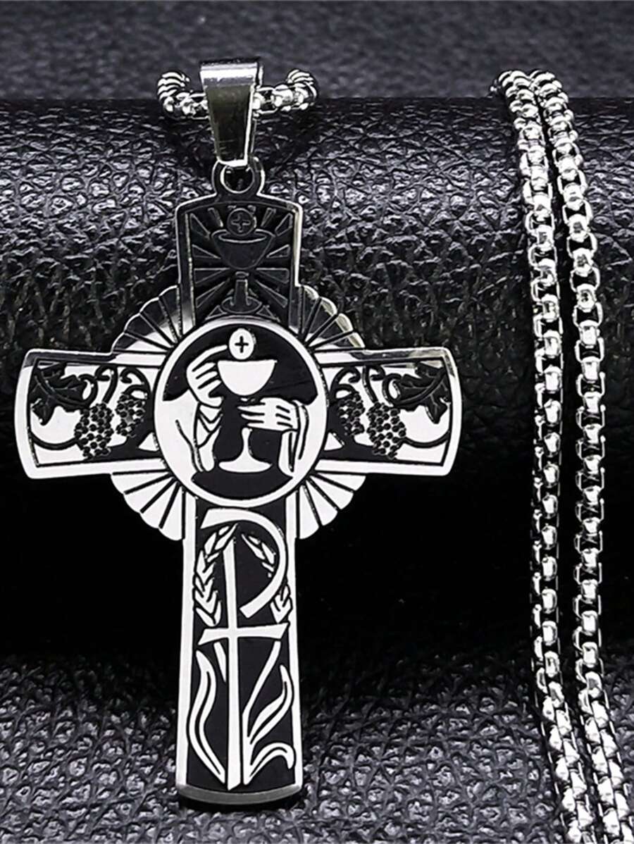 Christian Christ Eucharist Halo Grape Juice Cross Necklace Stainless ...