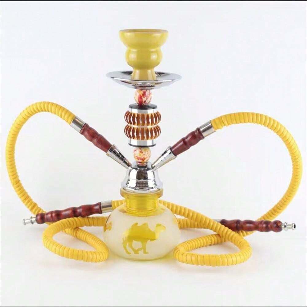 Premium Arabic Hookah Set With Dual Hoses, Aluminum Ball & Camel Glass ...
