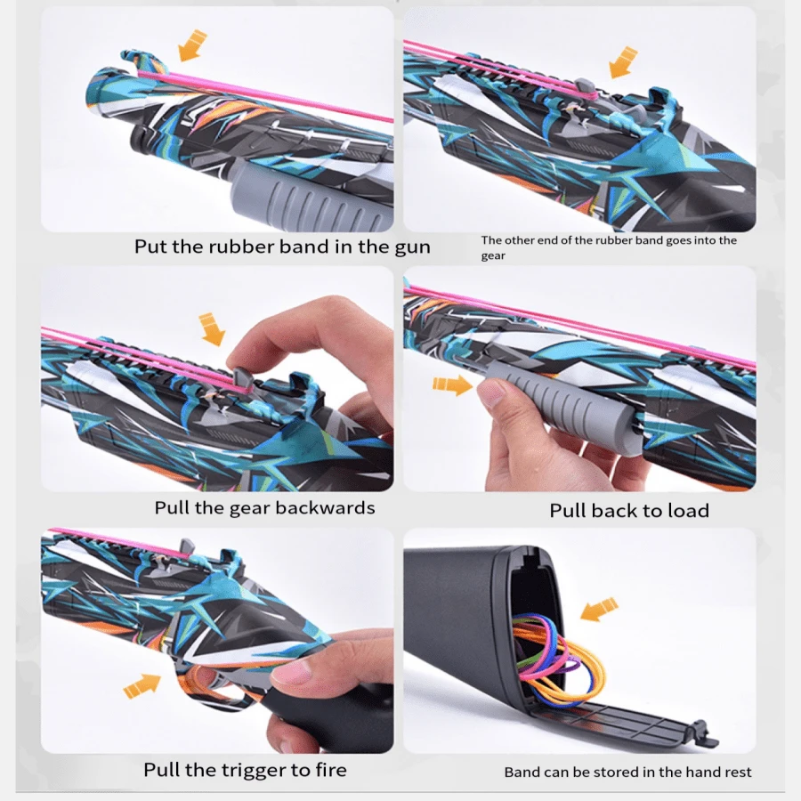 Kids Rubber Band Rapid Firing Gun Toy, Children Soft Bullet Repeatable ...
