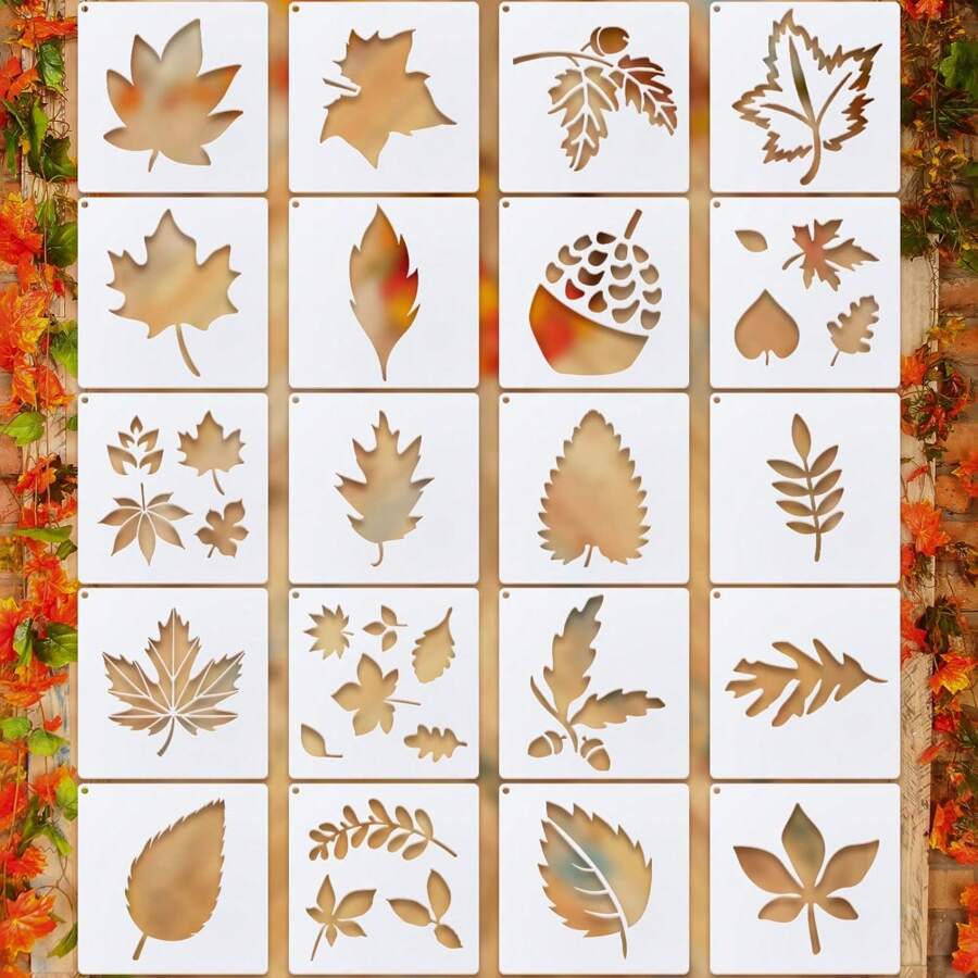20 Pieces Autumn Leaf Stencils Fall Pumpkin Templates Reusable Craft ...