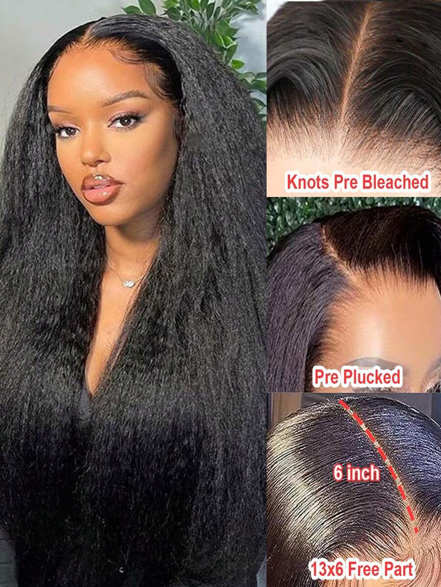 Kinky Straight Lace Front Wigs Human Hair Pre Plucked With Baby Hair ...