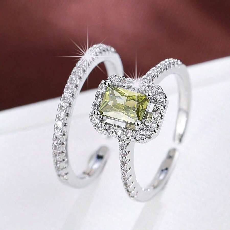 2pcs Women's Versatile Cubic Zirconia Wedding Rings, Open Ring Design ...