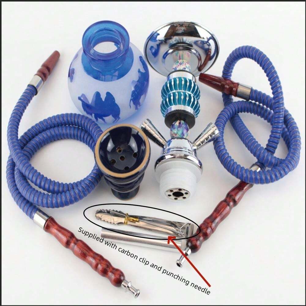 Premium Arabic Hookah Set With Dual Hoses, Aluminum Ball & Camel Glass ...