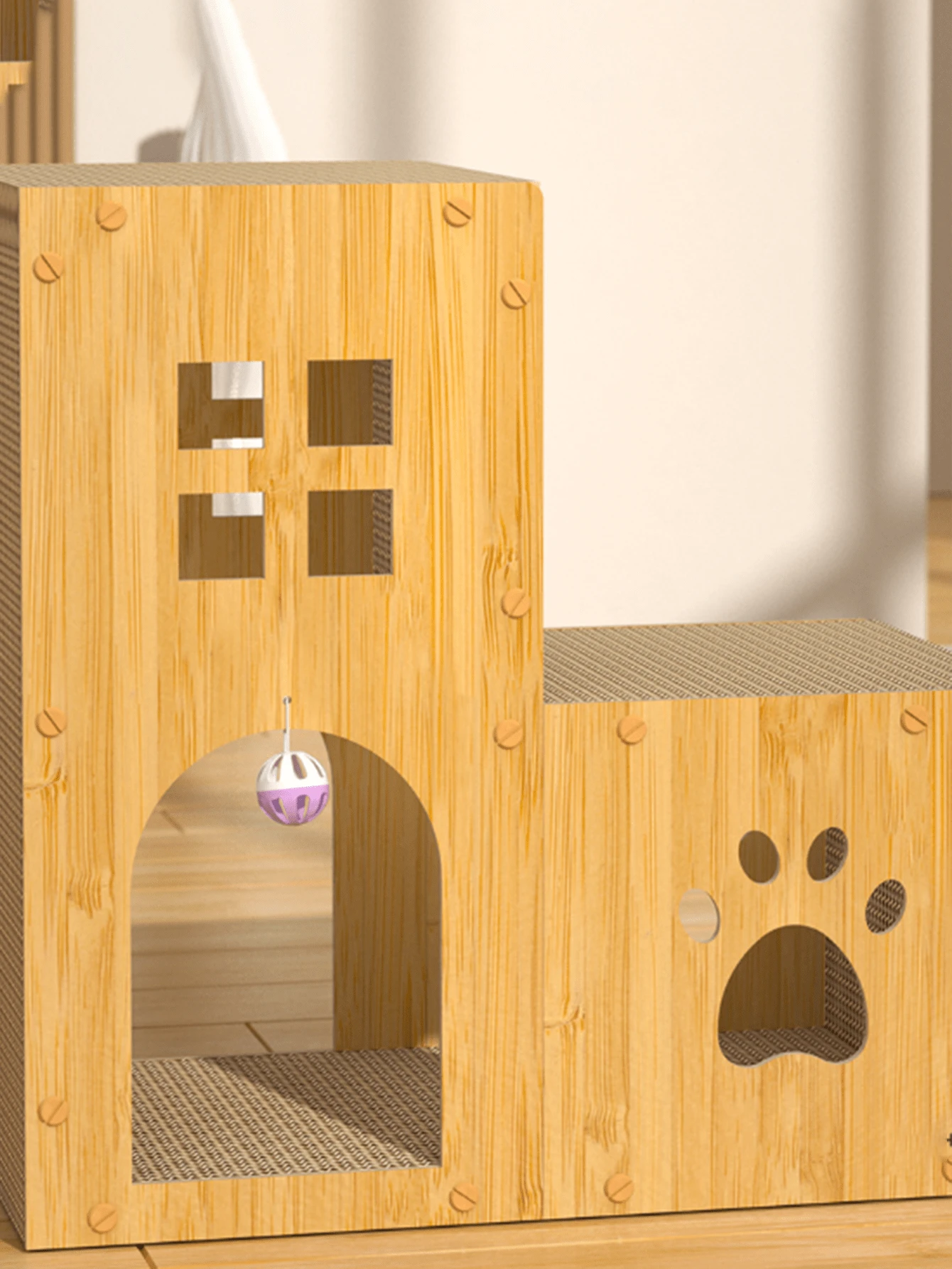 Luxury Plywood Double-Decker Cat House With Scratching Pad, Fully ...