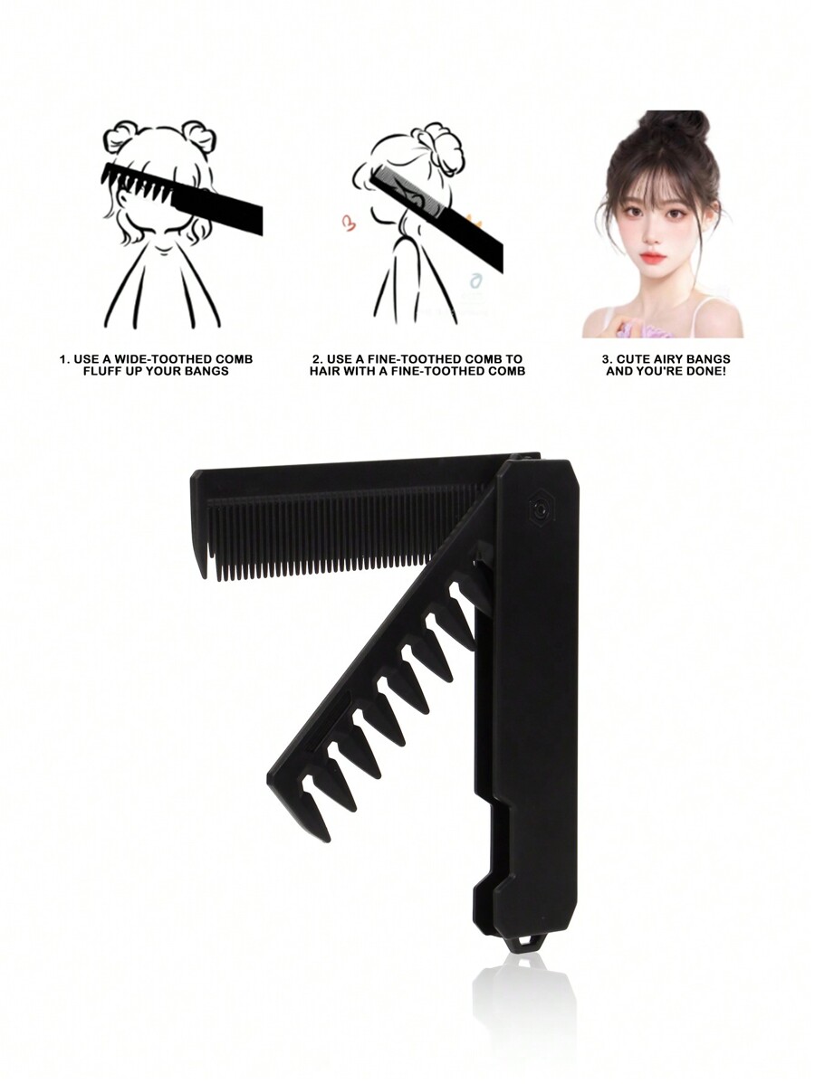 A Black Two-In-One Men's Folding Combs Greasy Back Combs Wide Teeth ...