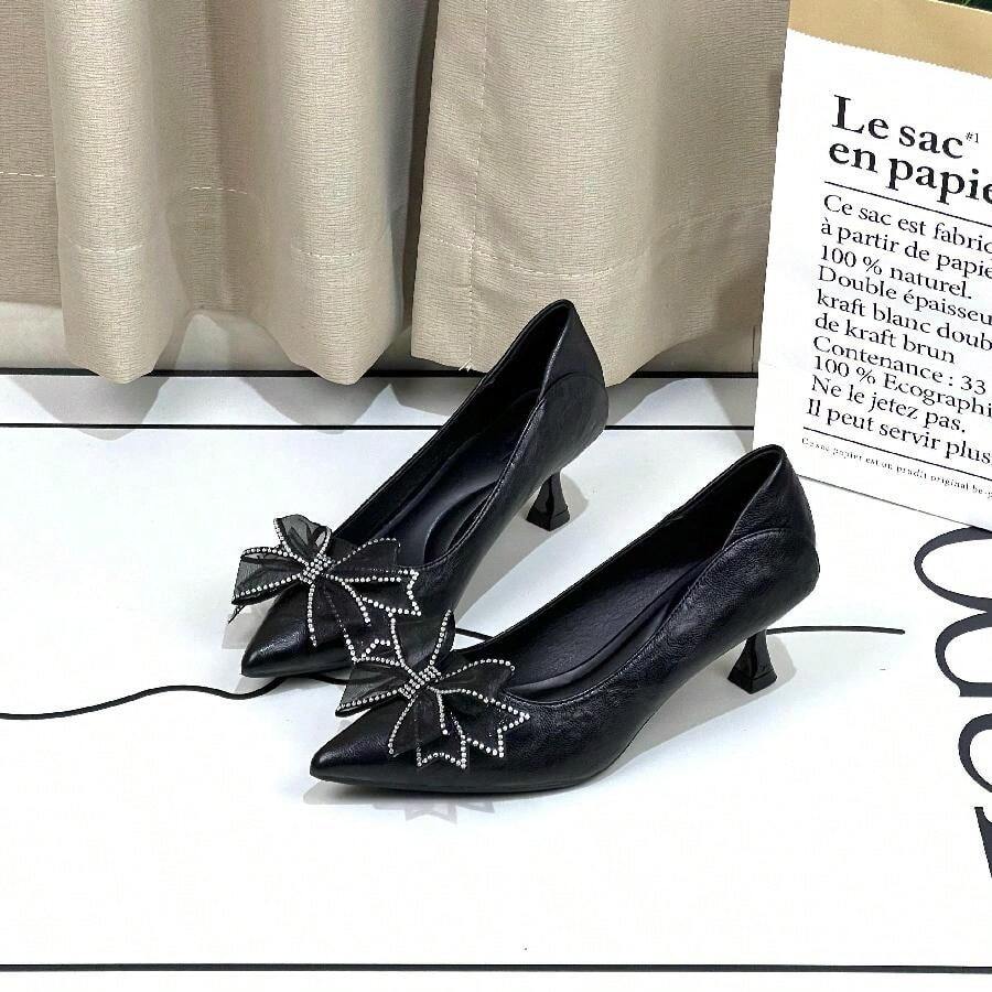 Escarpins pointus à talon bas souple avec talon bloc épais, style ...