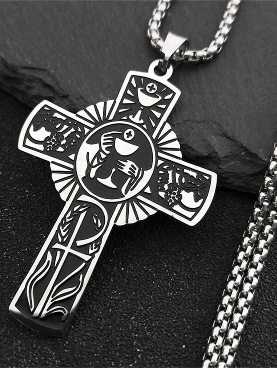 Christian Christ Eucharist Halo Grape Juice Cross Necklace Stainless ...