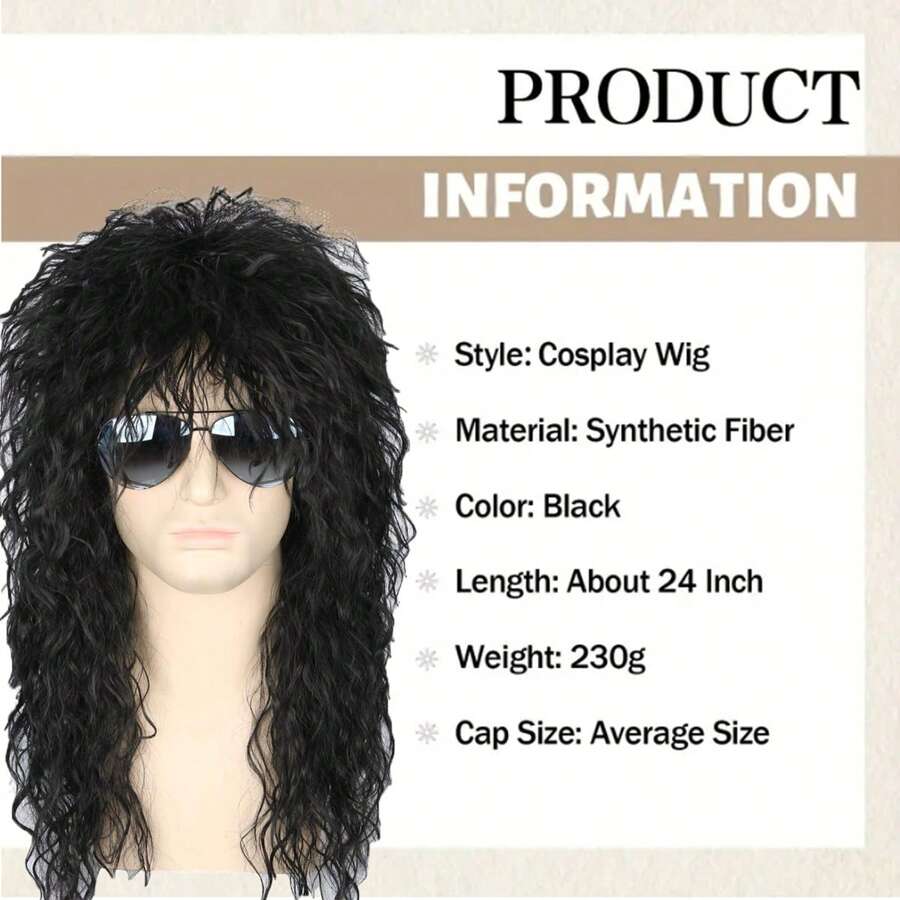 Men And Women Long Curly Brown Gradient White Wig 70s 80s Rocker Mullet ...