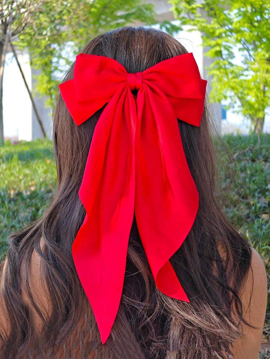 1 Pc Red Hair Bows For Women Big Bow Hair Clips For Girls Silky Satin ...