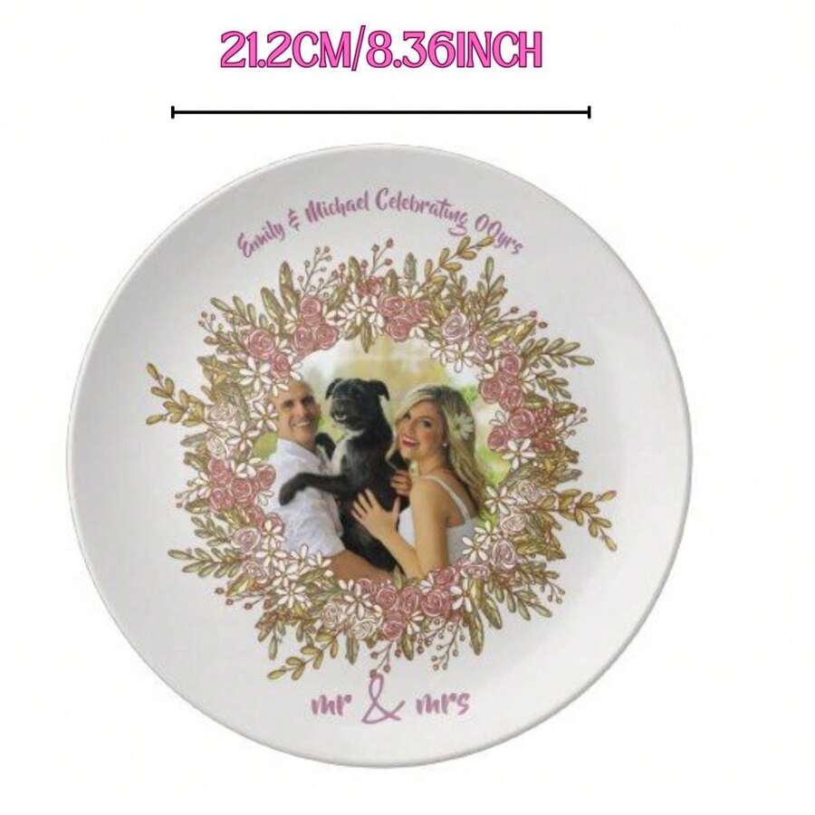 Personalized Memorial Ceramic Plate With Custom Photo And Floral Design ...