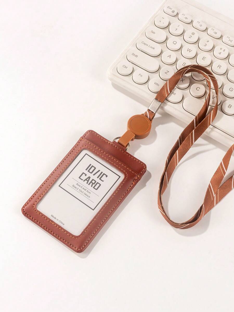 Leather Retractable Card Woven ID Card Holder Case For Work ID Access ...