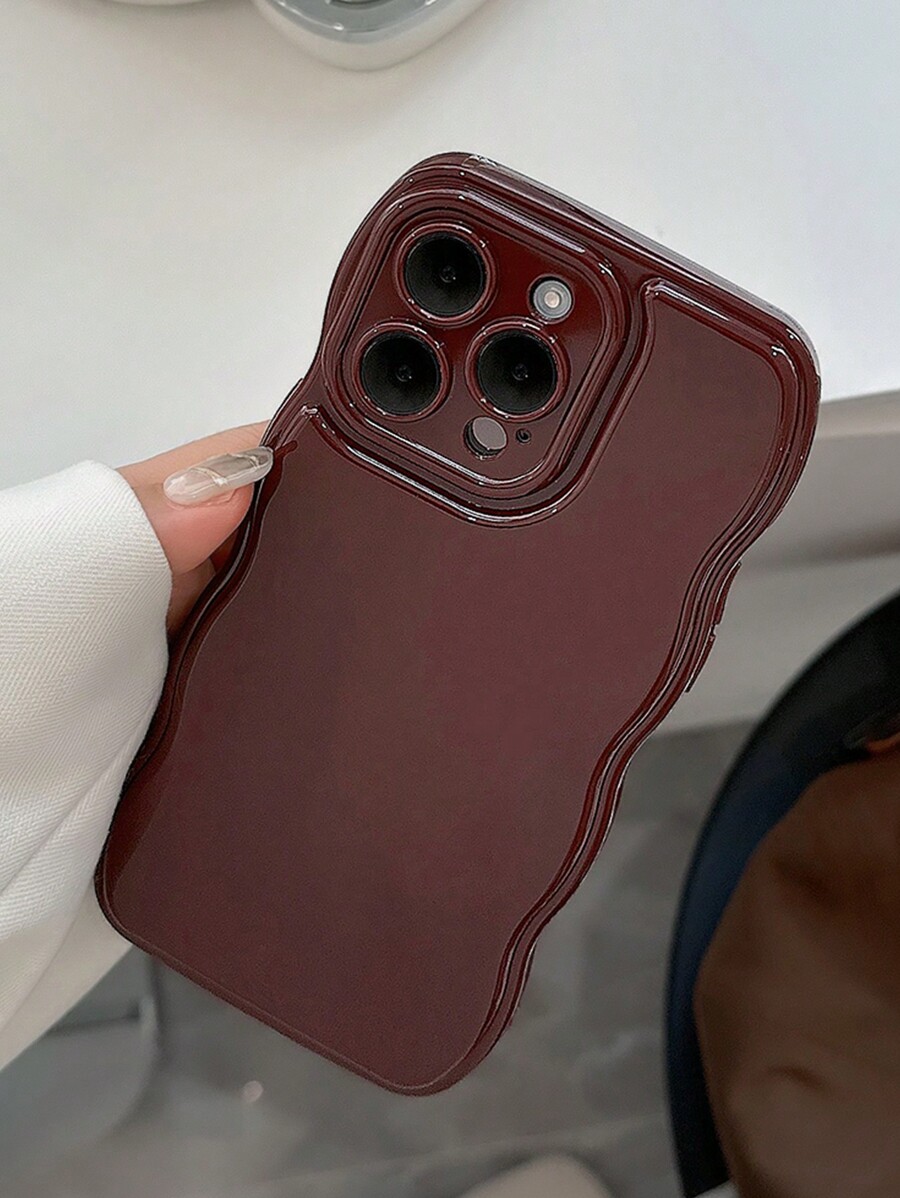 1pc Clear Anti-Drop Wavy Edge Solid Color Phone Case Compatible With ...