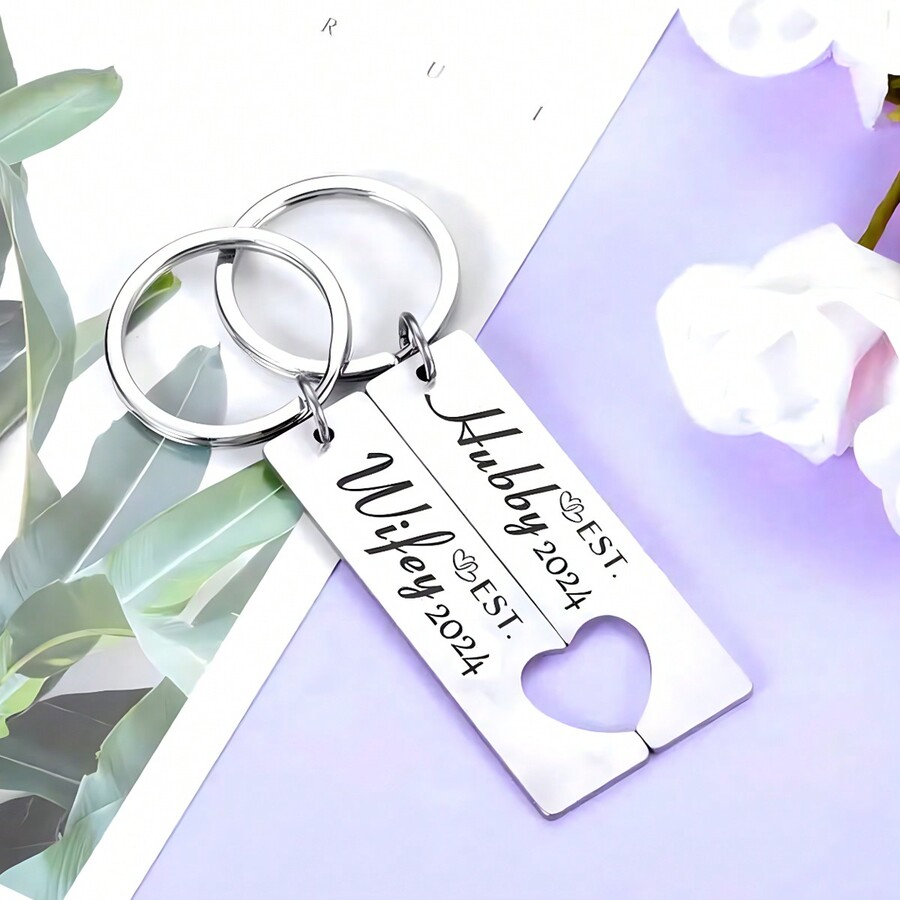 HUBBY & WIFEY 2024 - Stainless Steel Keychain Set For Newlyweds ...