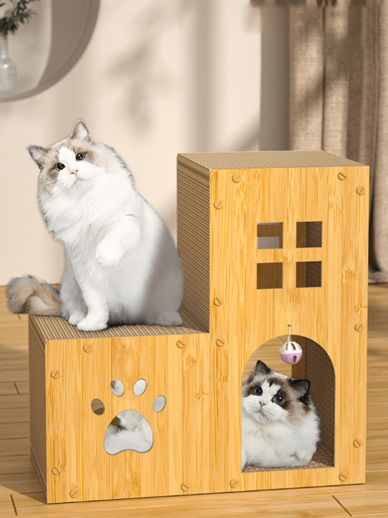 Luxury Plywood Double-Decker Cat House With Scratching Pad, Fully ...