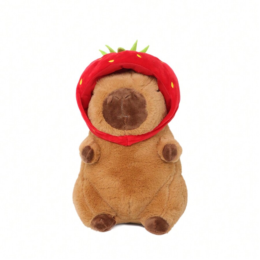 Cute Capybara Plush Wear Strawberry Hat Kawaii Capibara Stuffed Aniamls ...