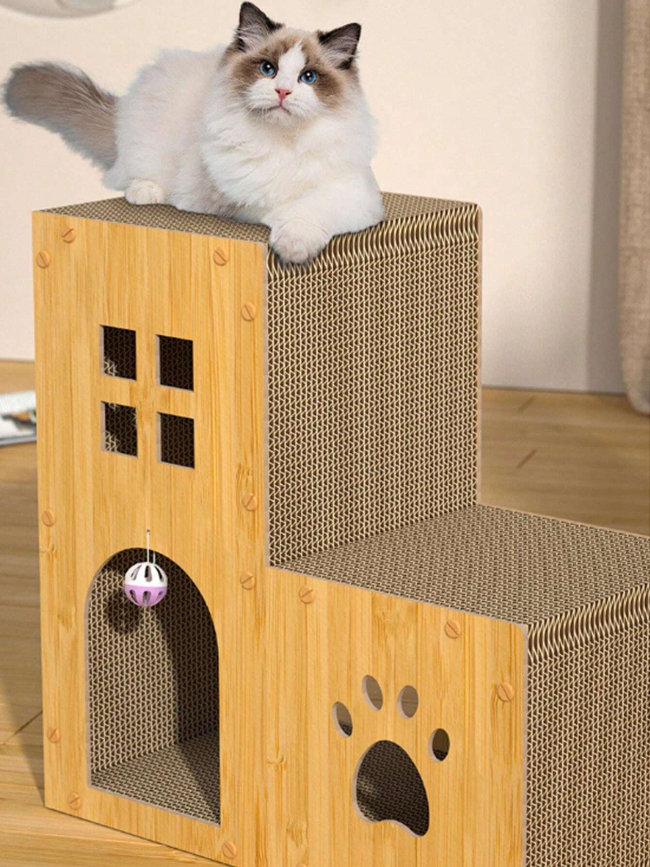 Luxury Plywood Double-Decker Cat House With Scratching Pad, Fully ...
