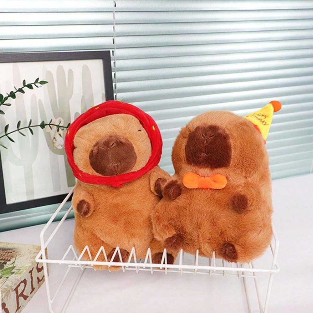 Cute Capybara Plush Wear Strawberry Hat Kawaii Capibara Stuffed Aniamls ...