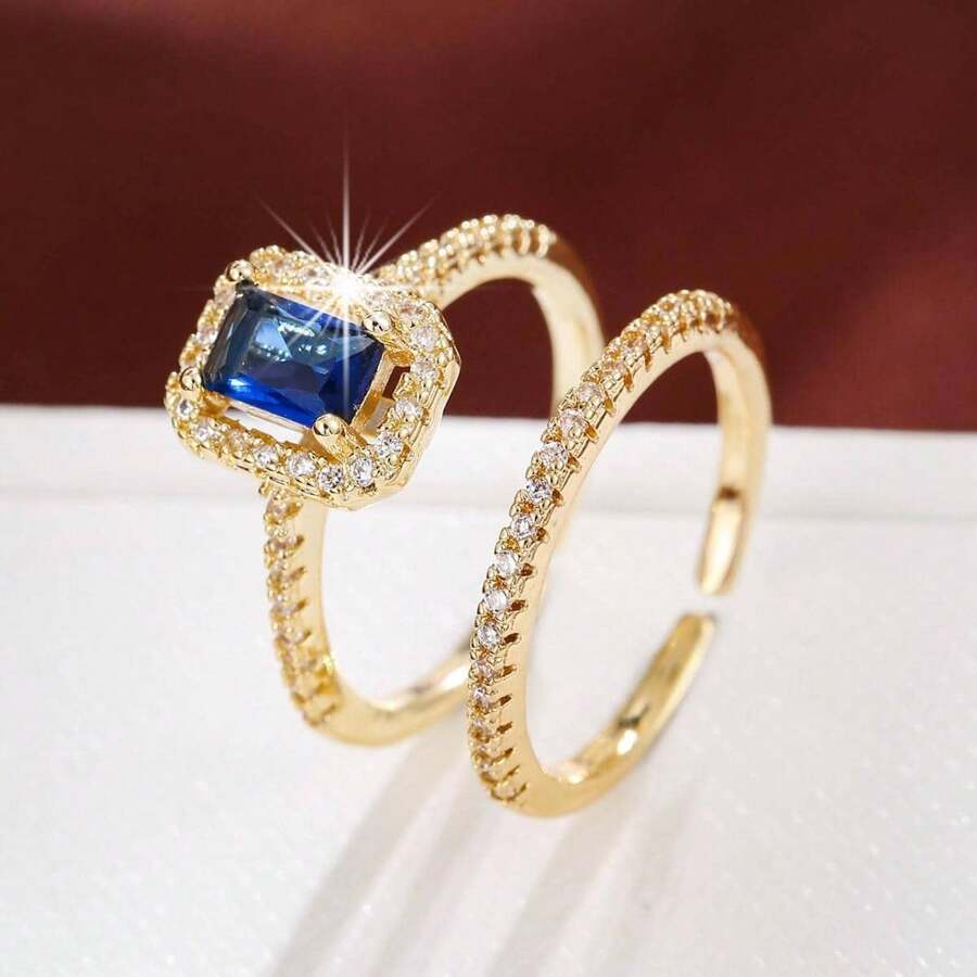 2 Pcs Women's Versatile Zirconia Wedding Rings, Adjustable Open Rings ...