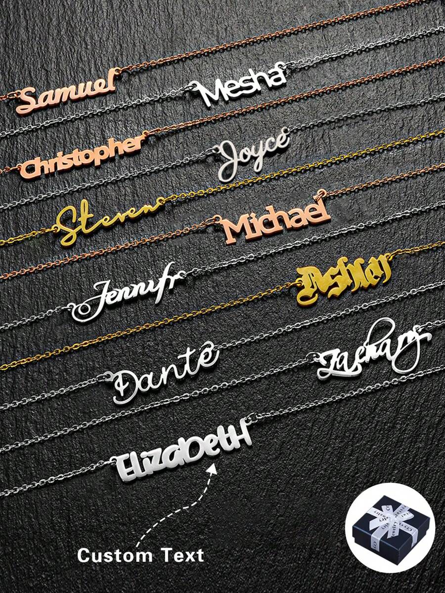 Customized Stainless Steel Nameplate Necklace, Cursive English Letter ...