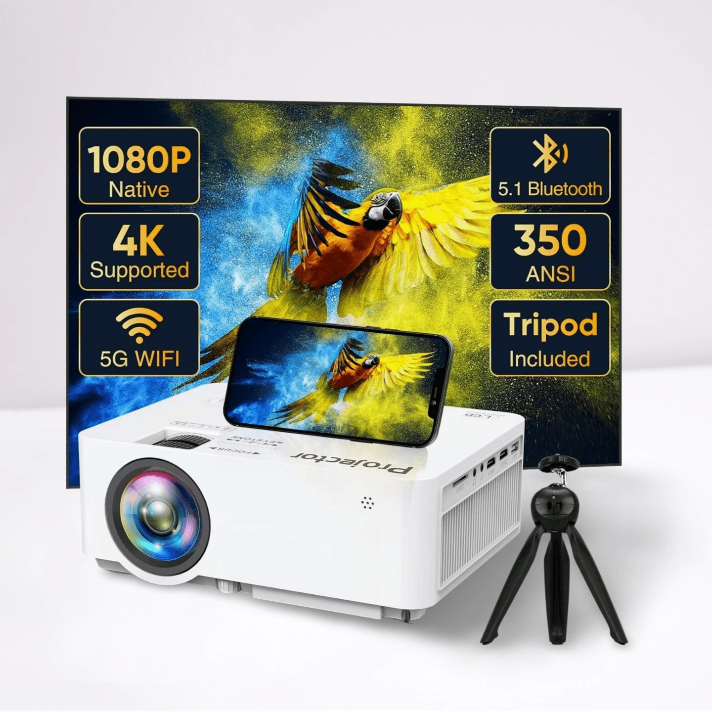 Native 1080P 5G WiFi Bluetooth Projector With Tripod, 4K Support ...