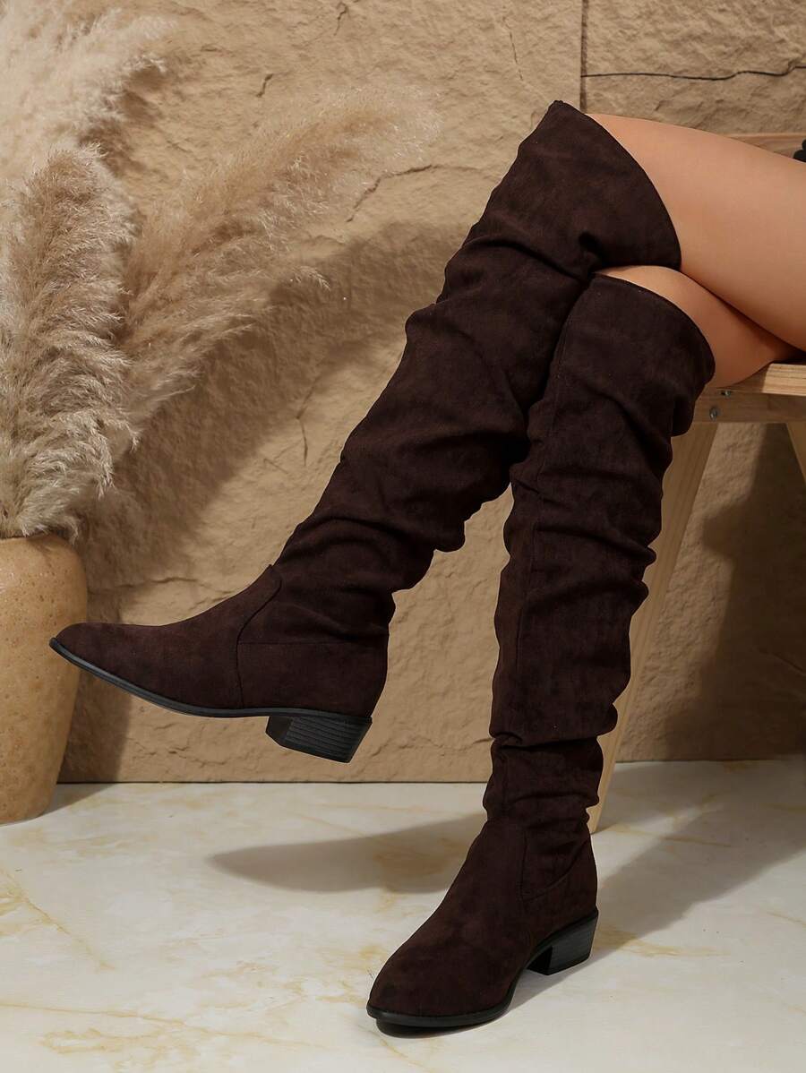 Thigh-High Boots Women, Brown Distressed Cowboy Riding Boots, Retro ...