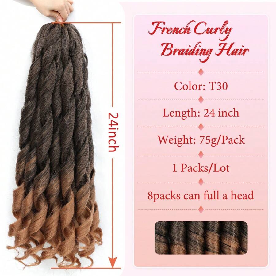 1 Pack 24 Inch French Curl Braiding Hair Ombre Brown French Curls Box Braids With Bouncy Curls ...
